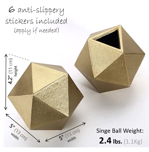 Ambipolar Geometric Decorative Ball Shaped Bookends, Modern Cast Iron Gold Bookends for Office Desk, Book Shelf, Room Decor, Home Office, Book Stand or Organizer, Set of 2