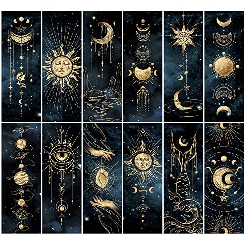 12 PCS Cool Night Sky Bookmark, Bookmarks for Book Lovers, Bulk Bookmarks for Men, Unique Book Mark for Boys, Girls, Students, Classroom Gifts, School Prize, Reading Present