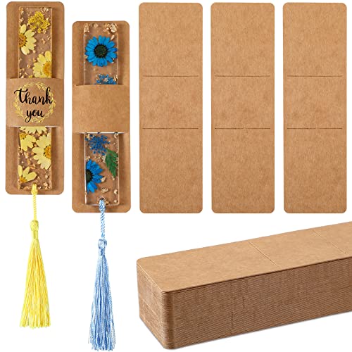 Fumete 50 Pieces Resin Bookmark Holder 5.9 x 1.8 Inches Kraft Bookmark Sleeves DIY Bookmarks Display Cards for Bookmark Wrapping Small Business Packaging Supplies Party Favor Gift (Brown, Cute)