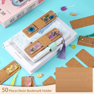 Fumete 50 Pieces Resin Bookmark Holder 5.9 x 1.8 Inches Kraft Bookmark Sleeves DIY Bookmarks Display Cards for Bookmark Wrapping Small Business Packaging Supplies Party Favor Gift (Brown, Cute)