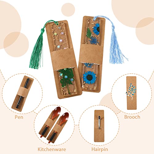 Fumete 50 Pieces Resin Bookmark Holder 5.9 x 1.8 Inches Kraft Bookmark Sleeves DIY Bookmarks Display Cards for Bookmark Wrapping Small Business Packaging Supplies Party Favor Gift (Brown, Cute)