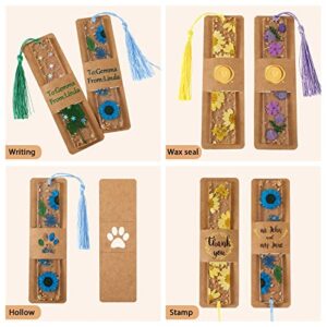 Fumete 50 Pieces Resin Bookmark Holder 5.9 x 1.8 Inches Kraft Bookmark Sleeves DIY Bookmarks Display Cards for Bookmark Wrapping Small Business Packaging Supplies Party Favor Gift (Brown, Cute)