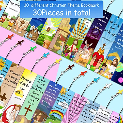 30 Pieces Christian Bookmarks for Kids Bible Verse Bookmarks with Cross Pendants Scripture Inspirational Quotes Bookmarks School Gifts Church Supplies for Kids Teens Adult Teachers