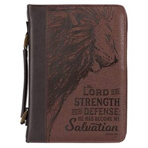 christian art gifts men’s classic bible cover the lord is my strength lion exodus 15:2, brown faux leather, medium