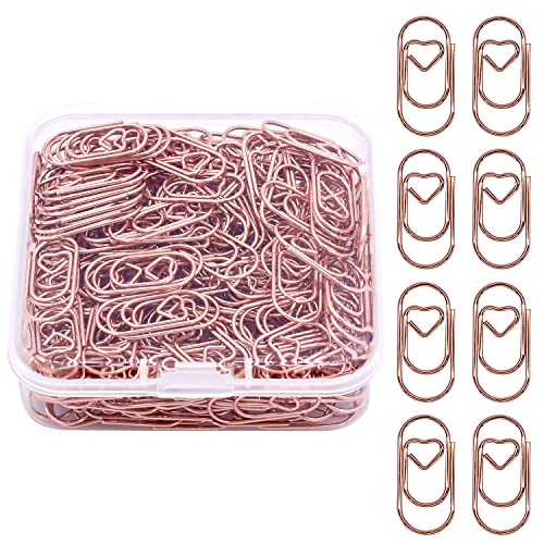 250pcs 0.37x0.79inch Mini Paper Clips, Cute Love Heart Shaped Paper Clips Stainless Steel Metal Small Rose Gold Paper Clips Bookmarks for Office School Home Desk Organizers