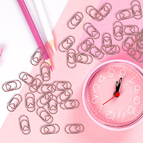 250pcs 0.37x0.79inch Mini Paper Clips, Cute Love Heart Shaped Paper Clips Stainless Steel Metal Small Rose Gold Paper Clips Bookmarks for Office School Home Desk Organizers