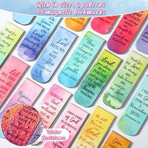 48 Pcs Bible Verse Magnetic Bookmarks Inspirational Scripture Christian Book Markers Religious Motivational Encouragement Flower Page Clips Presents for Women School Office Supplies