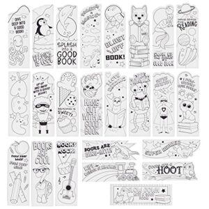 24 pack color your own bookmarks for kids, students, diy classroom art, 24 book worm designs (2 x 6 in)