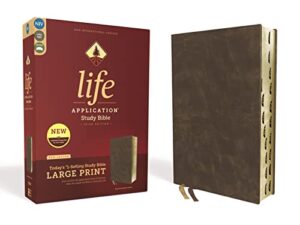 niv, life application study bible, third edition, large print, bonded leather, brown, red letter, thumb indexed