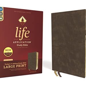 NIV, Life Application Study Bible, Third Edition, Large Print, Bonded Leather, Brown, Red Letter, Thumb Indexed