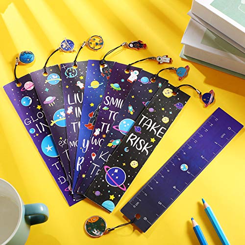 Space Theme Bookmarks with Metal Charms Planet Rocket Space Ship Theme Bookmarks Inspirational Quotes Bookmarks Cards for Space Party Favors Students Kids Adults Encouragement (20 Pieces)