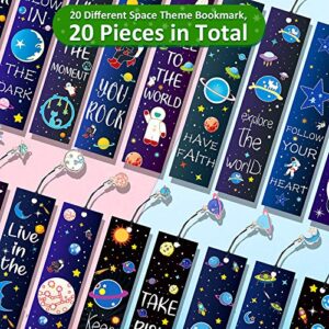 Space Theme Bookmarks with Metal Charms Planet Rocket Space Ship Theme Bookmarks Inspirational Quotes Bookmarks Cards for Space Party Favors Students Kids Adults Encouragement (20 Pieces)