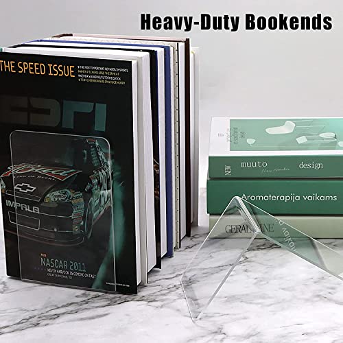 Clear Acrylic Book Ends, 4 Pcs Heavy Duty Non-Skid Bookends for Shelves/Desk, Office Home Book Stopper for Book, Video Games, CDs