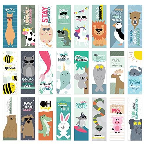 Animal Pun Bookmarks / 2" x 6" Motivational Paper Bookmark Pack/Bulk Set of 24 Classroom Reward Quotemarks/Made in The USA