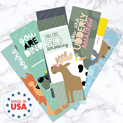 Animal Pun Bookmarks / 2" x 6" Motivational Paper Bookmark Pack/Bulk Set of 24 Classroom Reward Quotemarks/Made in The USA