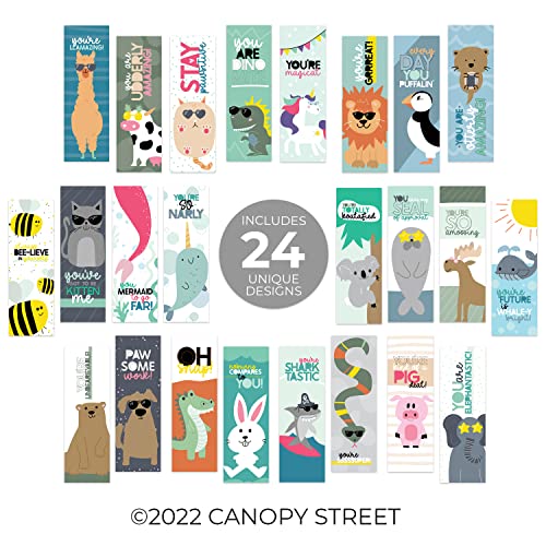 Animal Pun Bookmarks / 2" x 6" Motivational Paper Bookmark Pack/Bulk Set of 24 Classroom Reward Quotemarks/Made in The USA