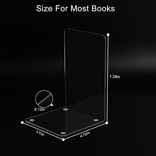 Clear Acrylic Bookends with Non-Slip Stickers, Bookends for Kids Shelves Bedroom Library Office School and L-Shaped Desktop Organizer Decoration Gift (8)