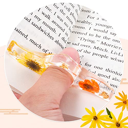 2 Pieces Thumb Book Page Holder Dried Flower Resin Book Page Holder and 1 Pcs Bookmark with Tassel, Bookmark Page Holder Reading Accessories for Teacher Appreciation Gifts