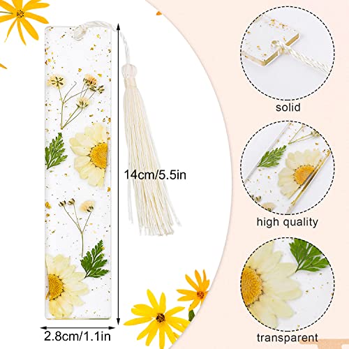 2 Pieces Thumb Book Page Holder Dried Flower Resin Book Page Holder and 1 Pcs Bookmark with Tassel, Bookmark Page Holder Reading Accessories for Teacher Appreciation Gifts