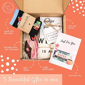 Book Lovers Gifts Box - The Perfect Gifts for Book Lovers -Contains 5 Curated Reading Gifts in a Beautifully Packed Box - Includes a Tote Bag Comfy Socks Book Mark and More - Ideal Gifts for Readers