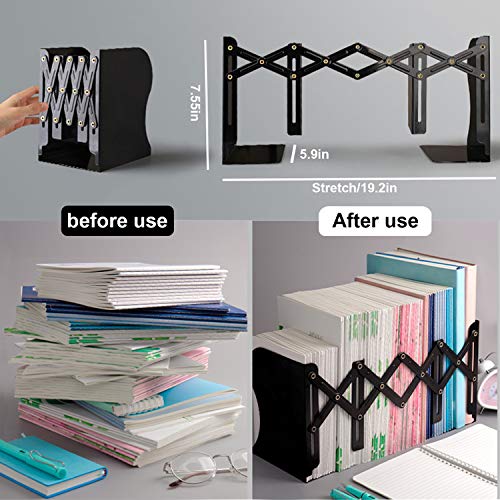 MDHAND Adjustable Bookend, Desk Magazine File Organizer Holder, Desk Organizer and Accessories for Office, Books, Papers, Extends up to 19 inches