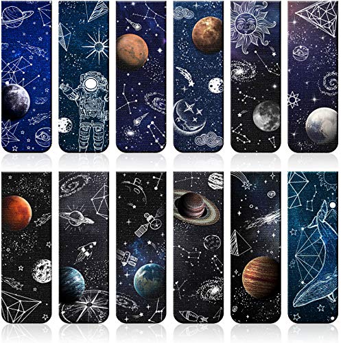 12 Pieces Magnetic Bookmarks Space Moon Roaming Bookmarks Magnetic Page Clip Space Assorted Book Markers Set for Students Reading, 12 Styles