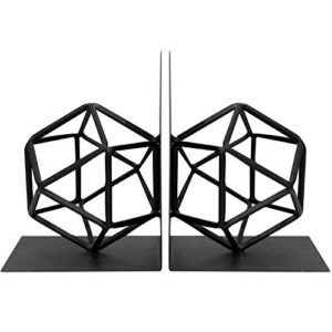 agirlgle bookends decorative book ends metal black heavy duty bookend modern geometric design book end bookshelf decor for home library office school book display desktop organizer gift