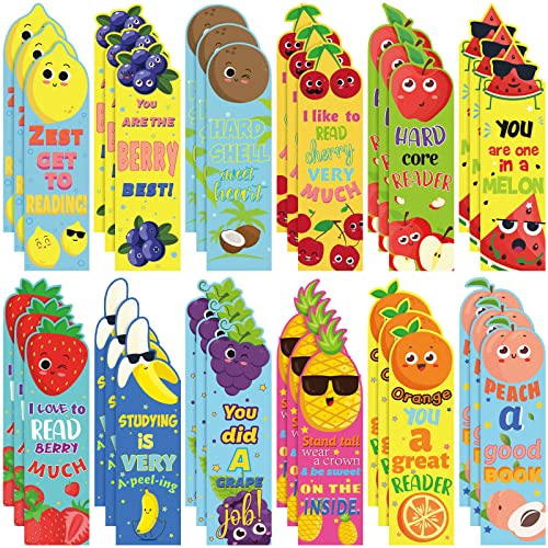 60 Pieces Scratch and Sniff Bookmarks Kids Scented Bookmarks Educational Bookmark Assorted Smelly Bookmarks for Kids Students Reader, 12 Styles, 12 Scents (Fruit Style, Fruit Smell)