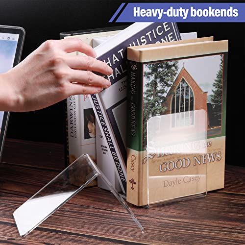 16 Pcs Book Ends Clear Acrylic Bookends for Shelves Heavy Duty Book End L Shaped Dividers Book Stopper for School Library Home Movies CDs File