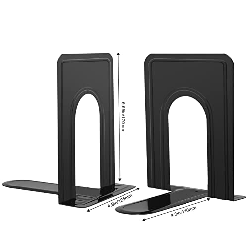 JIKIOU Book Ends Universal Premium Bookends for Shelves, Non-Skid Bookend, Heavy Duty Metal Book End, Book Stopper for Books/Movies/CDs/Video Games, 6.69 x 4.9 x 4.3 in, Black (3 Pairs/6 Pieces)