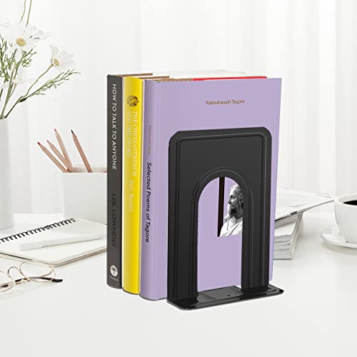 JIKIOU Book Ends Universal Premium Bookends for Shelves, Non-Skid Bookend, Heavy Duty Metal Book End, Book Stopper for Books/Movies/CDs/Video Games, 6.69 x 4.9 x 4.3 in, Black (3 Pairs/6 Pieces)