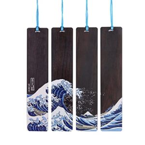 donxote 4-piece bookmark, japanese ukiyo-e bookmarks for book lovers, hand made wood art book mark gift box set with tassel, is a unique gift for men, women and kids – the great wave off kanagawa