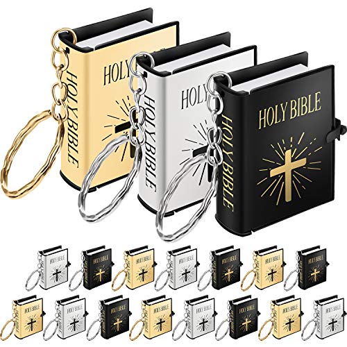 Hicarer 18 Pieces Mini Book Keychain Miniature Book Keyring for Church Souvenir Gifts