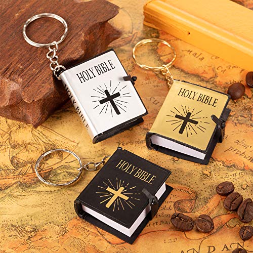 Hicarer 18 Pieces Mini Book Keychain Miniature Book Keyring for Church Souvenir Gifts