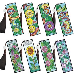 mvvmtop 8 pack diamond painting bookmarks flowers diamond art bookmark tassel resin rhinestone leather bookmark kit for adults kids diy beginner