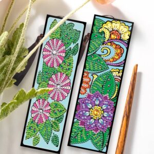 MVVMTOP 8 Pack Diamond Painting Bookmarks Flowers Diamond Art Bookmark Tassel Resin Rhinestone Leather Bookmark Kit for Adults Kids DIY Beginner