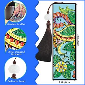 MVVMTOP 8 Pack Diamond Painting Bookmarks Flowers Diamond Art Bookmark Tassel Resin Rhinestone Leather Bookmark Kit for Adults Kids DIY Beginner