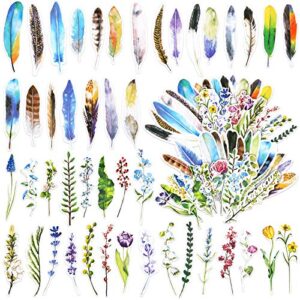 120 pieces colorful flower feather shaped bookmarks floral bookmark card feather bookmark paper bookmark for kids woman teacher students reading planner books school office, 60 designs