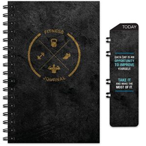 global printed products workout fitness journal nutrition planners: clip-in bookmark, sturdy binding, thick pages & laminated protective cover (black & gold)