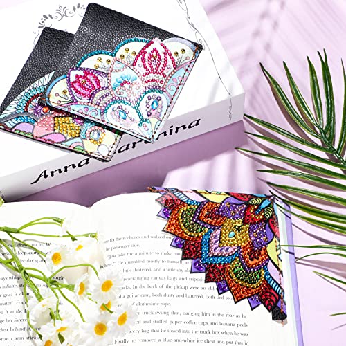 Honoson 6 Pcs Diamond Painting Corner Bookmark 5D DIY Page Book Marks Triangle Book Lovers Gifts for Women Girls Art Craft Reading Lovers Presents (Mandala Flower)