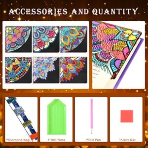 Honoson 6 Pcs Diamond Painting Corner Bookmark 5D DIY Page Book Marks Triangle Book Lovers Gifts for Women Girls Art Craft Reading Lovers Presents (Mandala Flower)