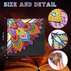 Honoson 6 Pcs Diamond Painting Corner Bookmark 5D DIY Page Book Marks Triangle Book Lovers Gifts for Women Girls Art Craft Reading Lovers Presents (Mandala Flower)