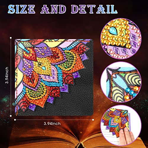 Honoson 6 Pcs Diamond Painting Corner Bookmark 5D DIY Page Book Marks Triangle Book Lovers Gifts for Women Girls Art Craft Reading Lovers Presents (Mandala Flower)