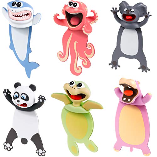 6 Pieces Wacky Bookmarks Animal Bookmarks 3D Squashed Bookmarks for Kids Students Teachers, Funny Bookmark for Reading (Mixed Style)