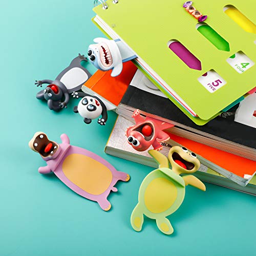 6 Pieces Wacky Bookmarks Animal Bookmarks 3D Squashed Bookmarks for Kids Students Teachers, Funny Bookmark for Reading (Mixed Style)