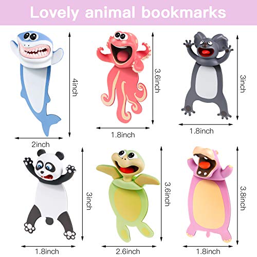 6 Pieces Wacky Bookmarks Animal Bookmarks 3D Squashed Bookmarks for Kids Students Teachers, Funny Bookmark for Reading (Mixed Style)