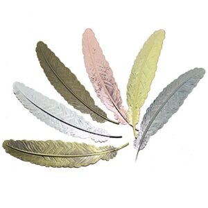 meeall 6pcs different color vintage feather metal bookmarks, ideal gift for women kids readers