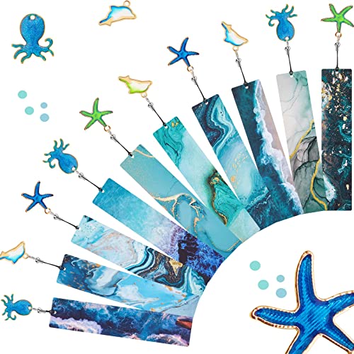 10 Pieces Ocean Bookmarks,Bookmarks for Kids,Page Markers for Students Teachers Reading with 10 Multi Ocean Marine Animal Pendants for Reading Girl Women Children Teen School Classroom Reading Favor