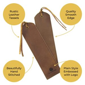 Leather Bookmarks for Men and Women | Quality Brown Mens Bookmark | 2 Smooth Handmade Leather Book Markers for Men Women Book Lovers Readers (7x2") Leather Gift | Sovereign-Gear