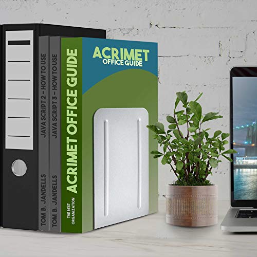 Acrimet Premium Metal Bookends (Heavy Duty) (White Color) (1 Pair)